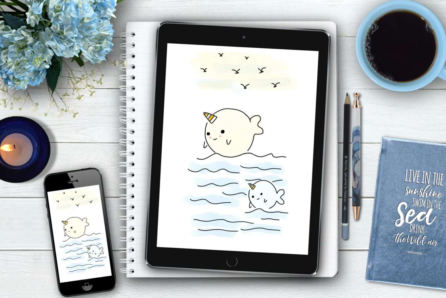 Sweet Baby Blue Desk Scene Creator – MasterBundles