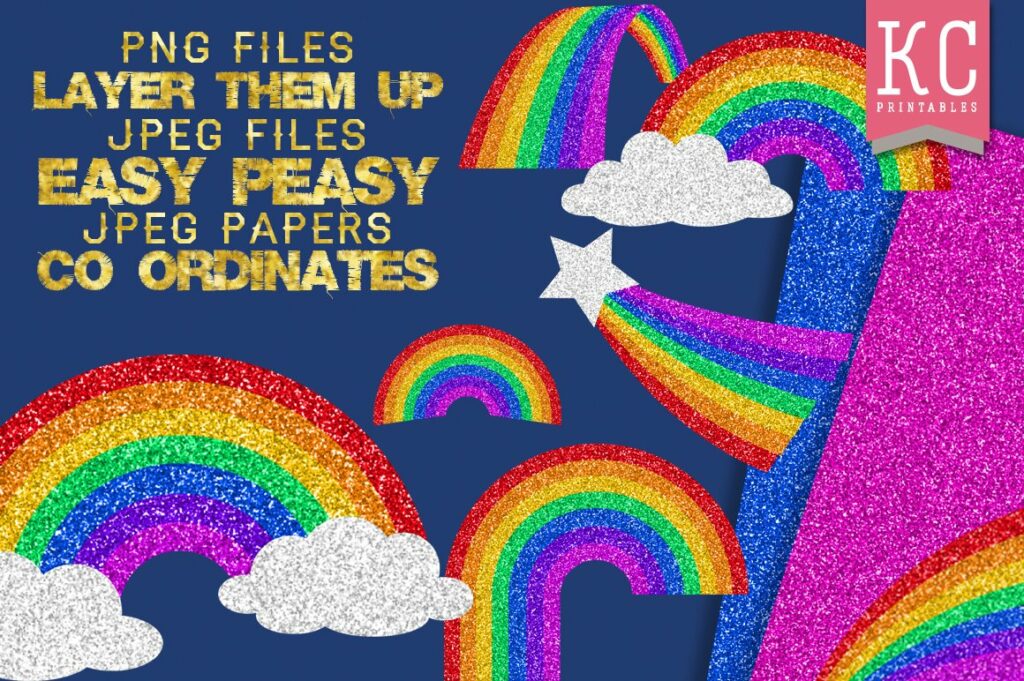 Glitter Rainbows clip art & papers – MasterBundles