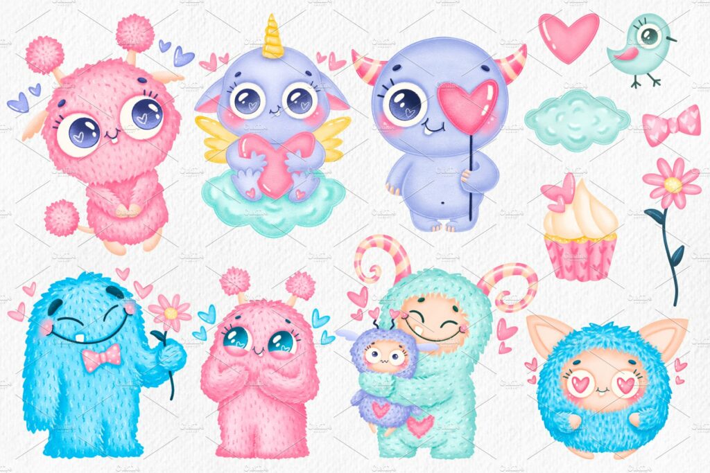Valentine's Day Monsters Clipart – MasterBundles