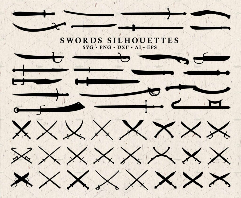 48 Swords Silhouettes Vector pack – MasterBundles