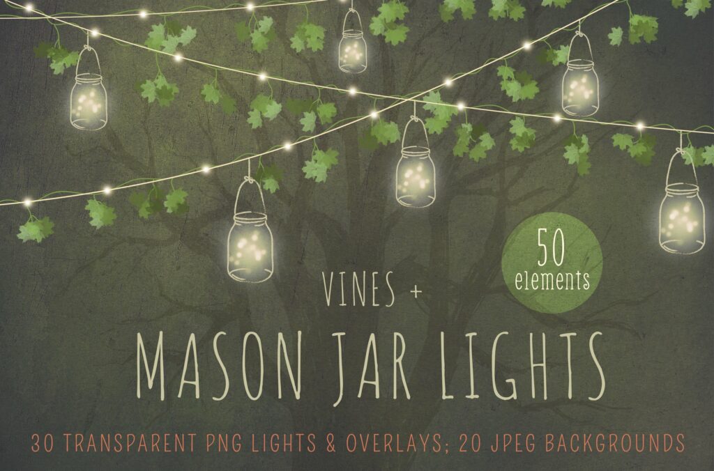 Mason jar lights + vines overlays – MasterBundles