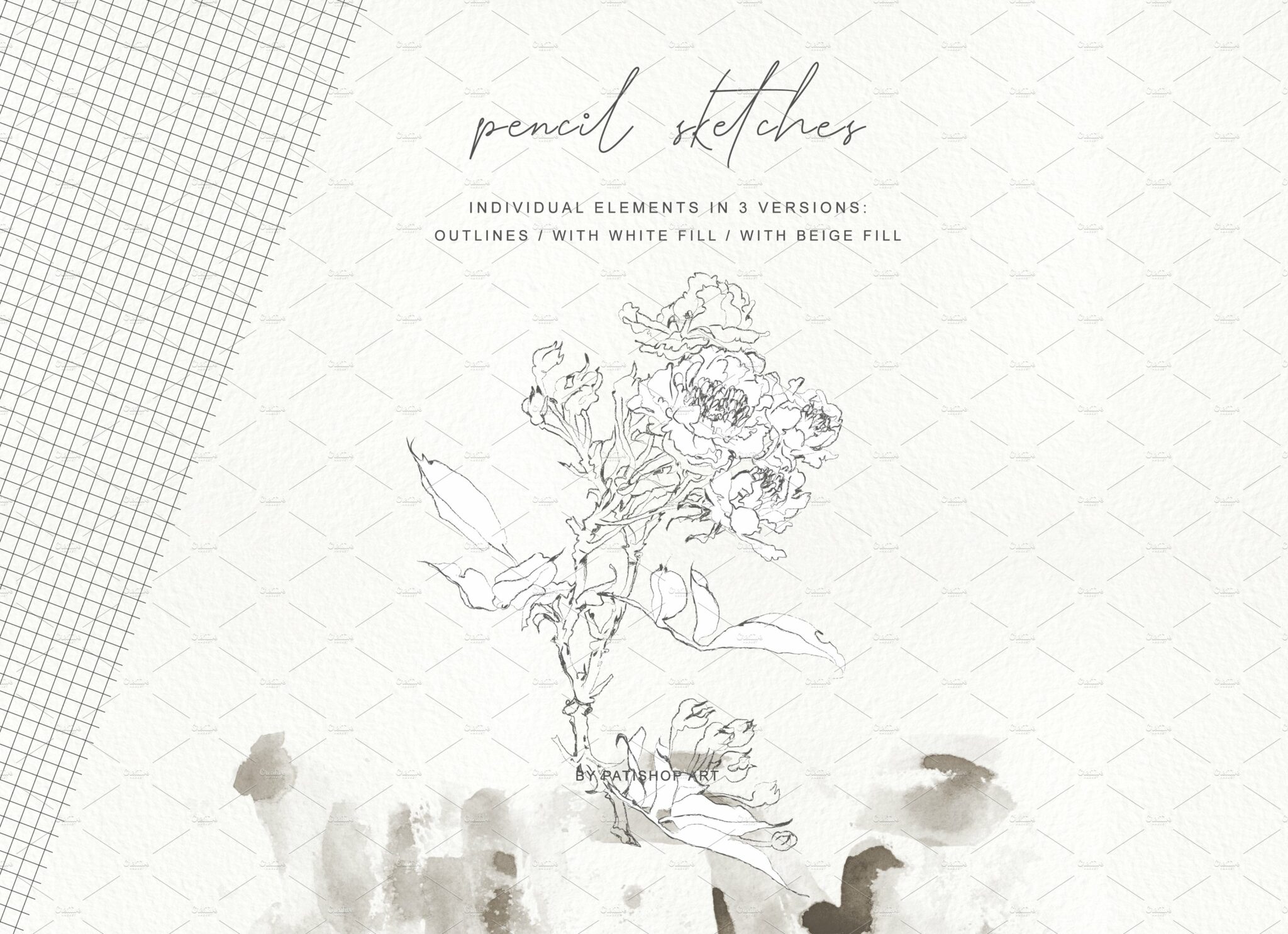 Pencil Sketched Fine Line Flowers Cl – MasterBundles