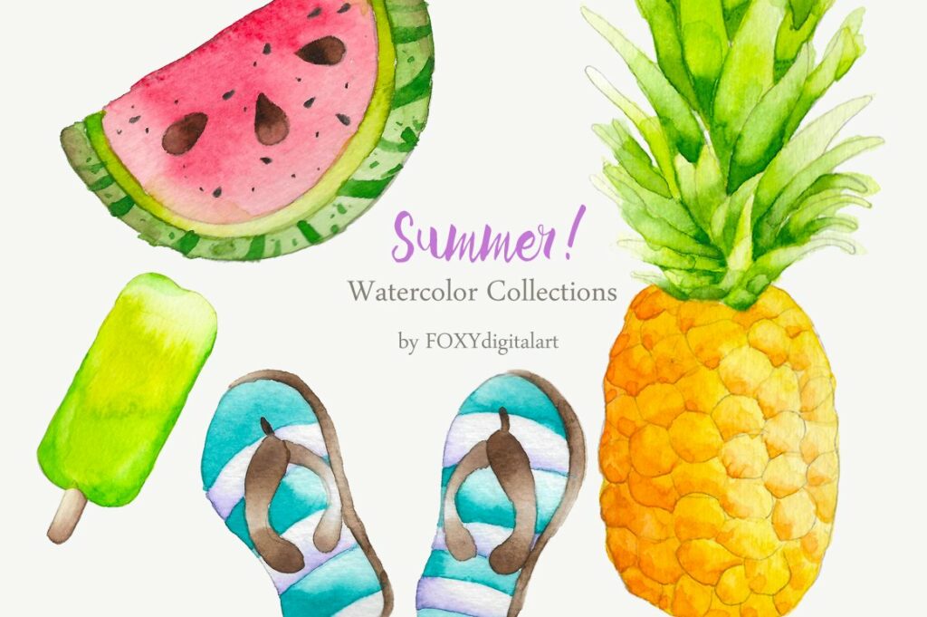 24 Watercolor Summer Clipart – MasterBundles