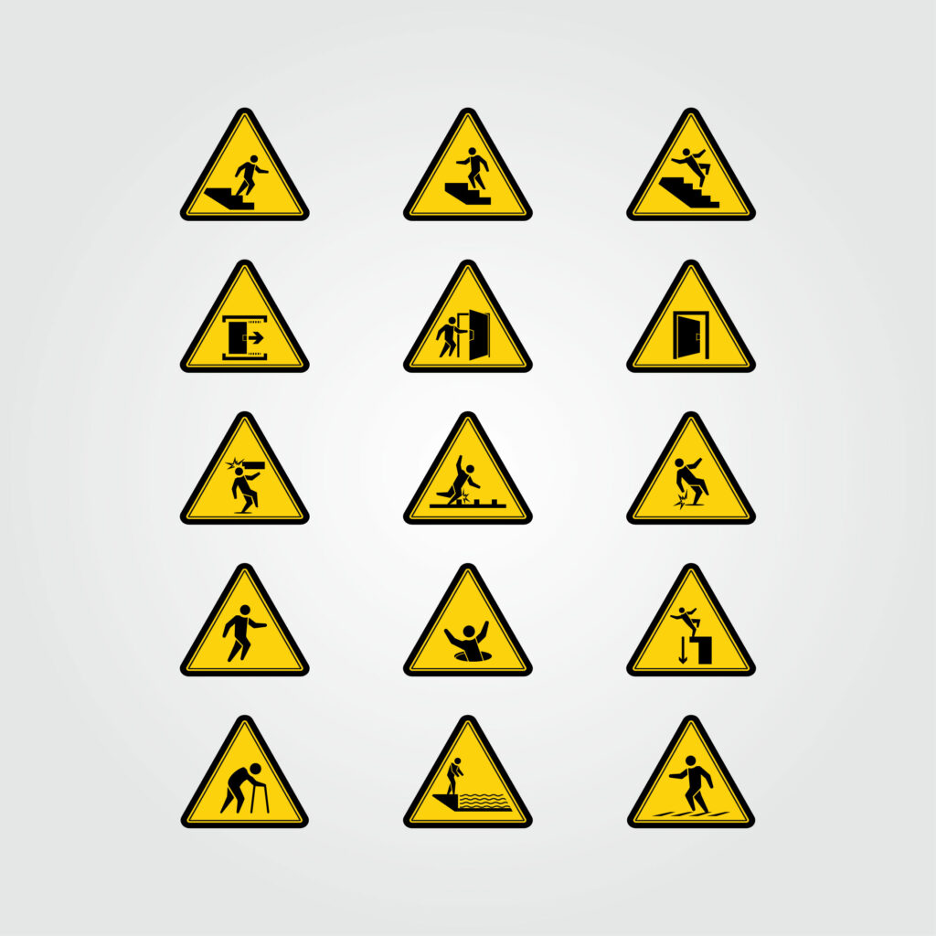 Collection caution and warning sign graphic design vector illustration ...