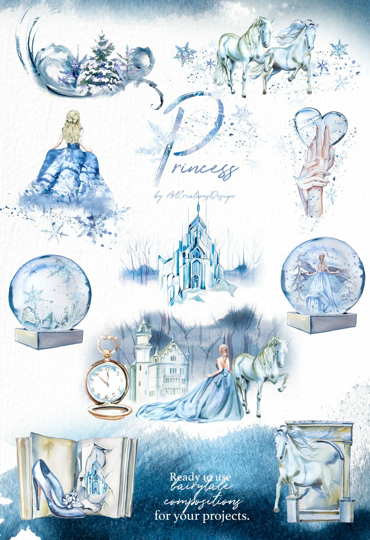 Watercolor Princess Clipart Set – MasterBundles