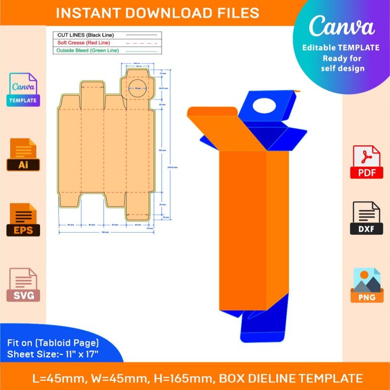 Cosmetic Tube Box Medium Dieline Template SVG, Ai, EPS, PDF, DXF, JPG ...
