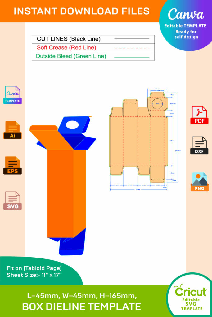 Cosmetic Tube Box Medium Dieline Template SVG, Ai, EPS, PDF, DXF, JPG ...