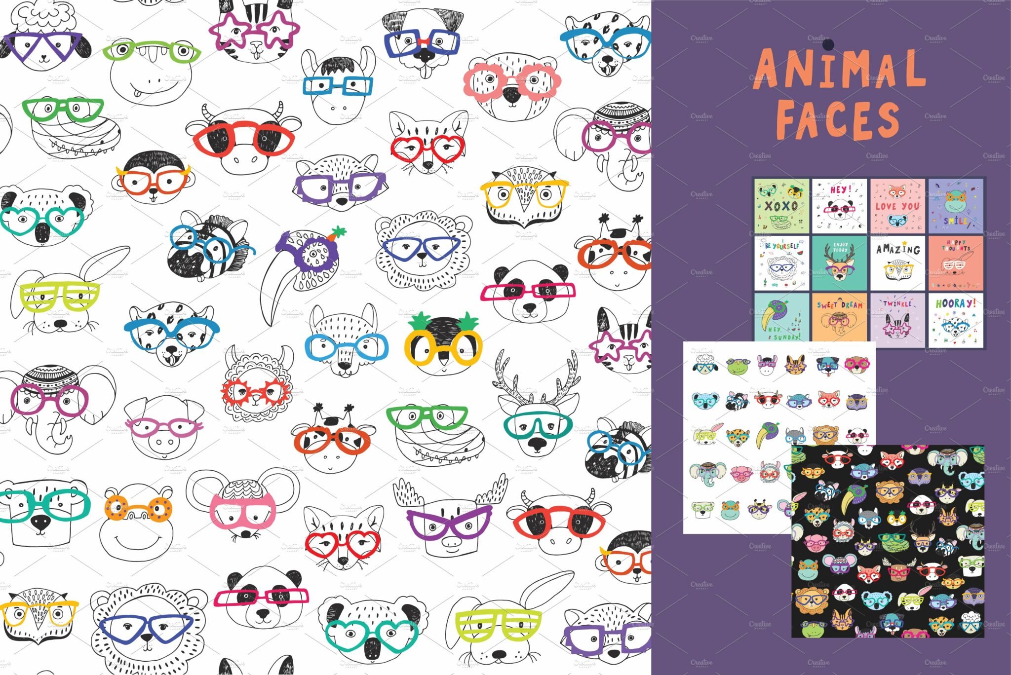 Animal Faces In Trendy Glasses – MasterBundles