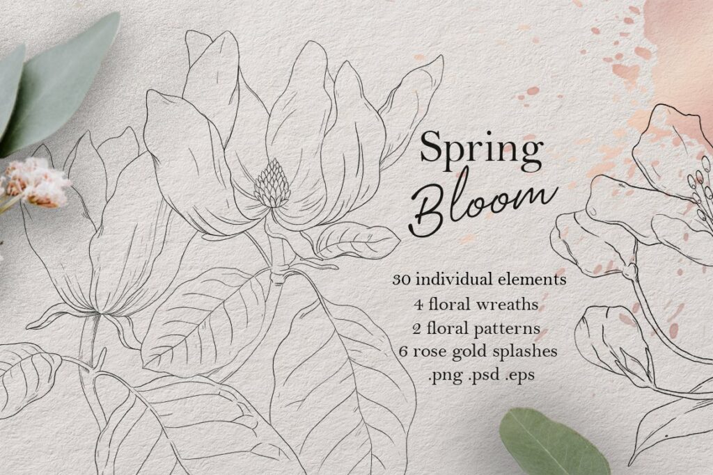 Spring flowers - pencil sketch set – MasterBundles