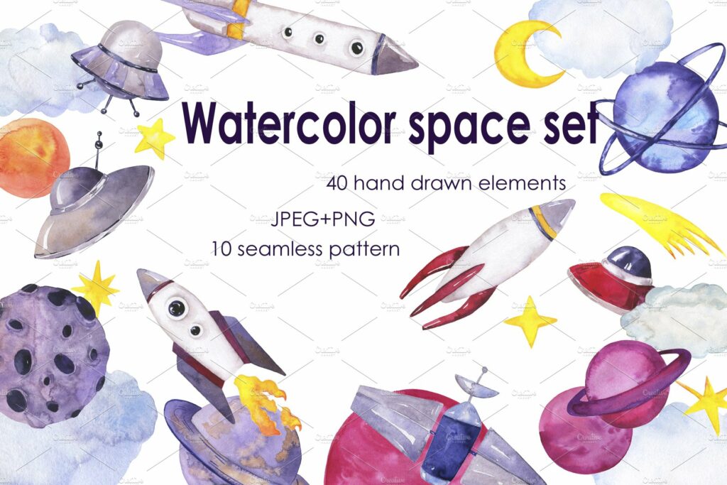 Watercolor space for kids – MasterBundles