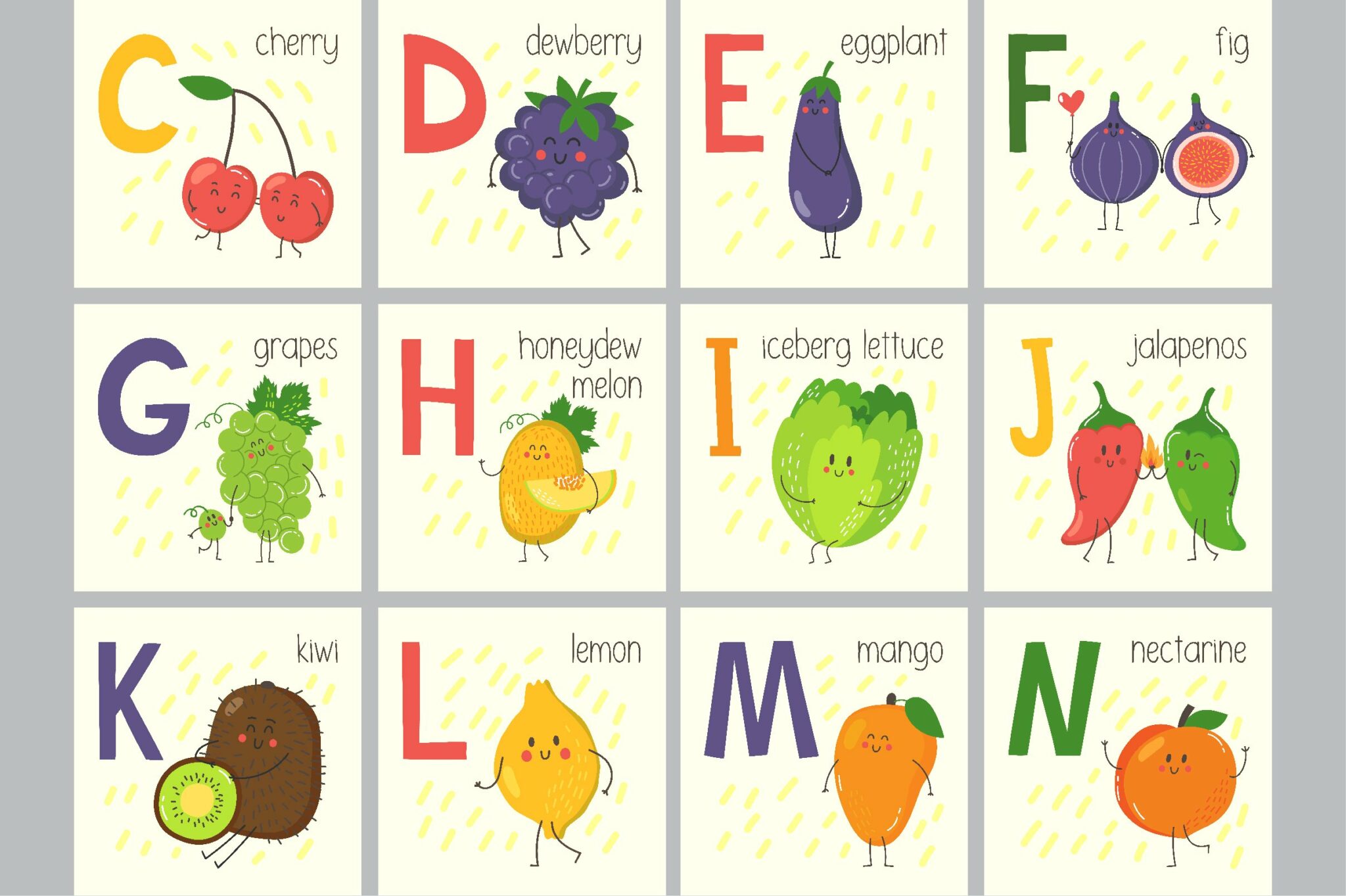 Vector fruits & vegetables Alphabet – MasterBundles