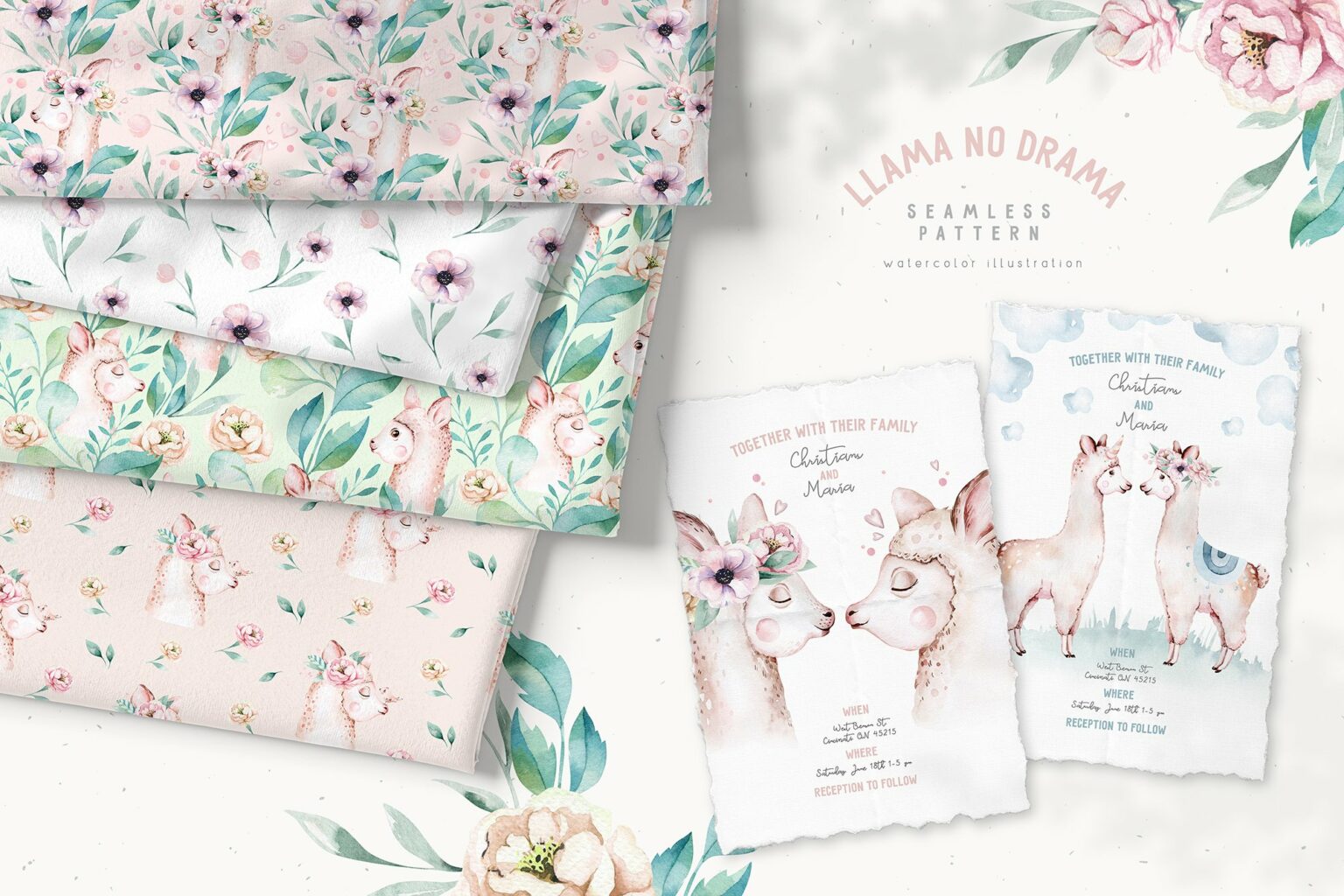 Llama no drama.Watercolor collection – MasterBundles