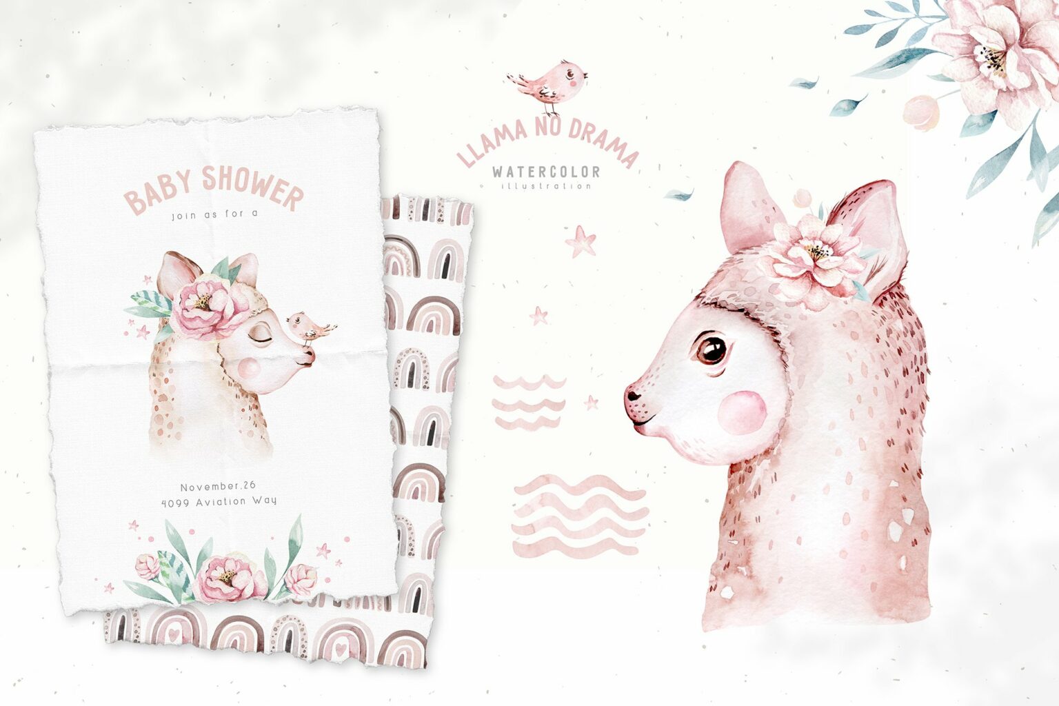 Llama no drama.Watercolor collection – MasterBundles