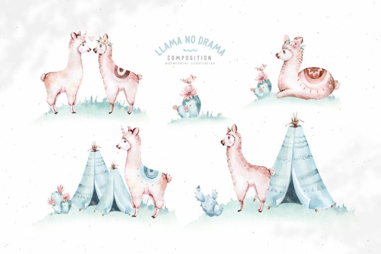 Llama no drama.Watercolor collection – MasterBundles