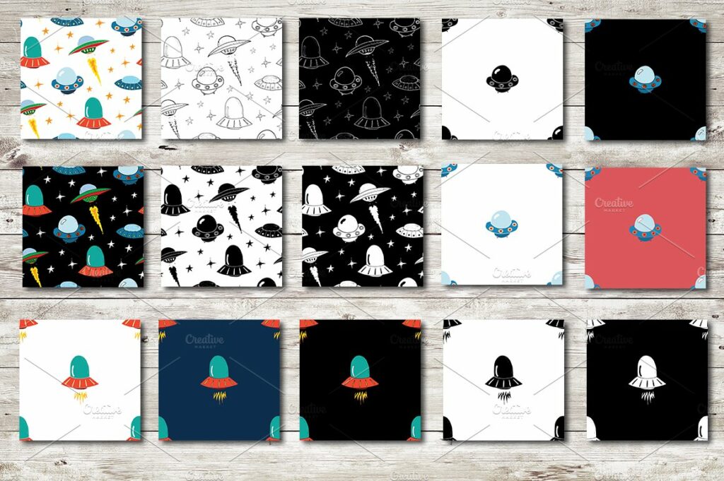 Aliens and UFO Set and patterns – MasterBundles