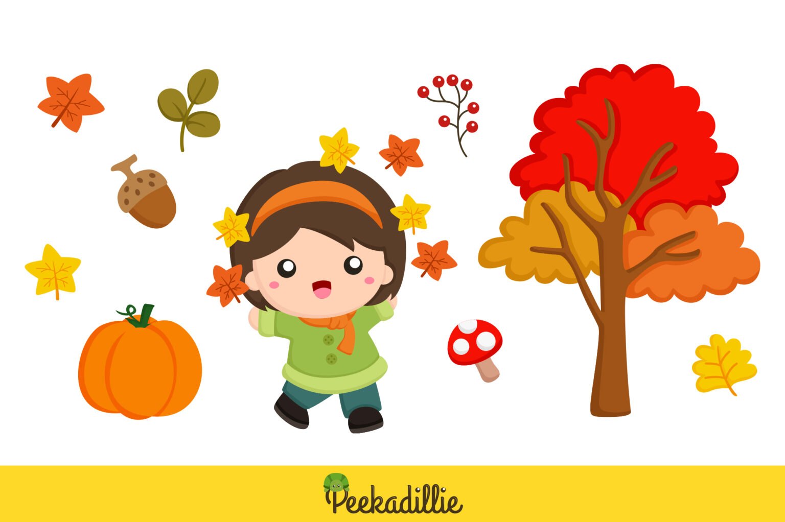 Happy Kids in Autumn Leaves Season Holiday Activity Nature Cartoon ...