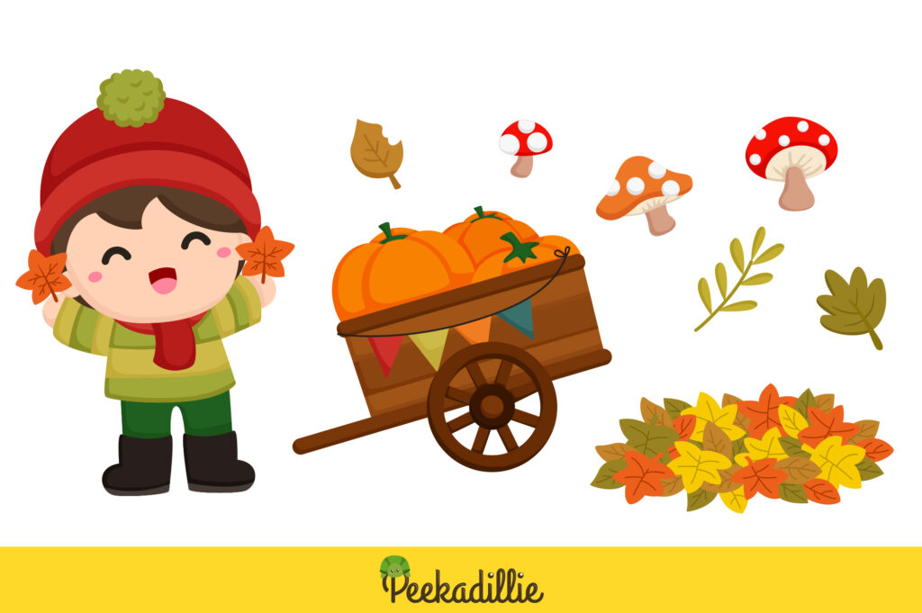 Happy Kids in Autumn Leaves Season Holiday Activity Nature Cartoon ...