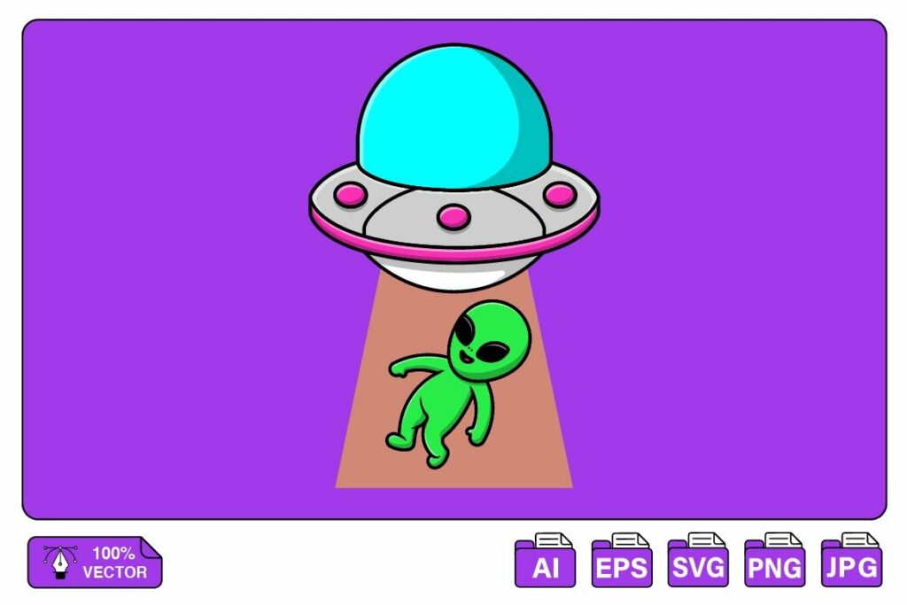 Cute Alien Flying With UFO Cartoon – MasterBundles