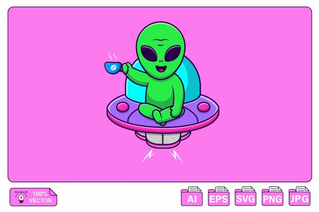 Cute Alien Sitting On Ufo Drink – MasterBundles