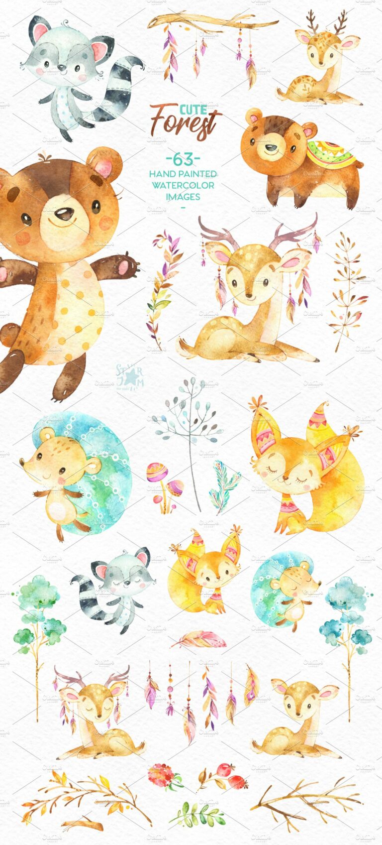 Cute Forest. Collection of animals – MasterBundles
