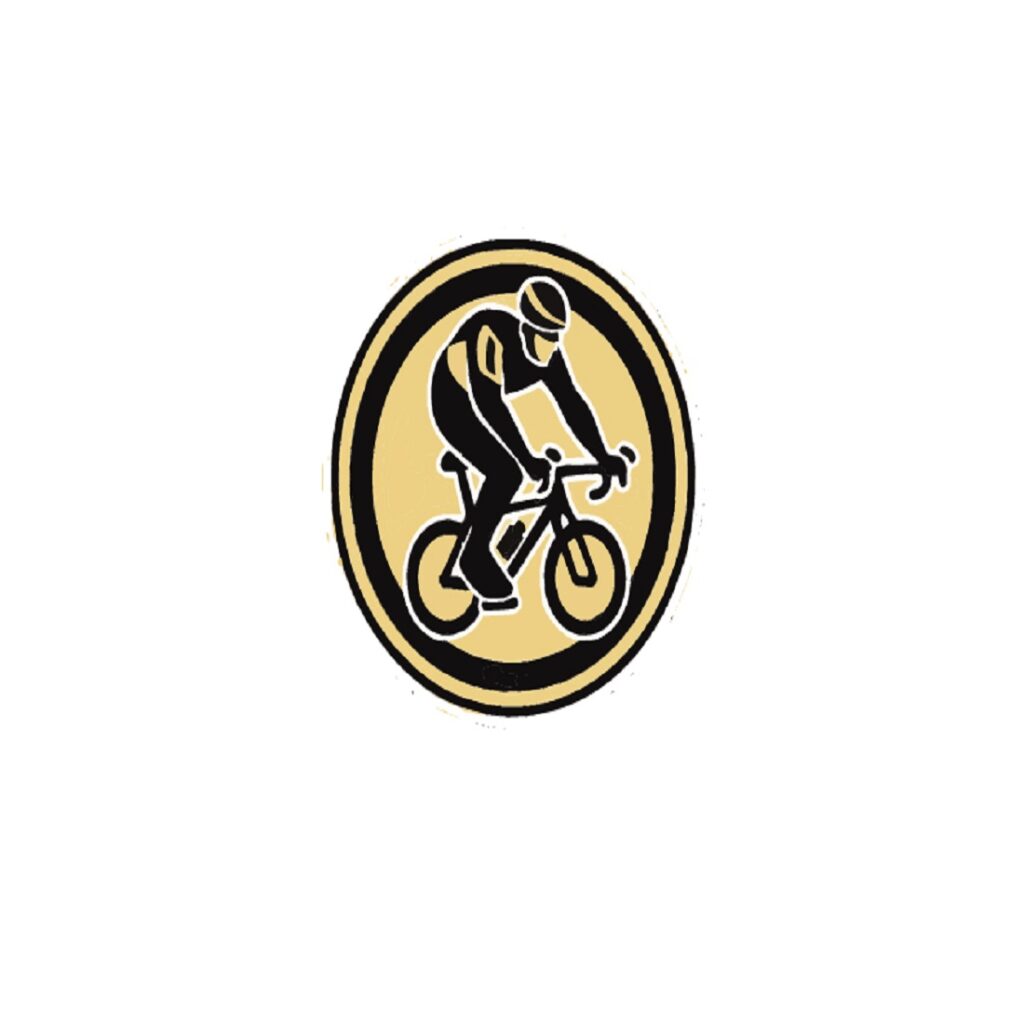 Gold and black logo depicting a cyclist in action - MasterBundles