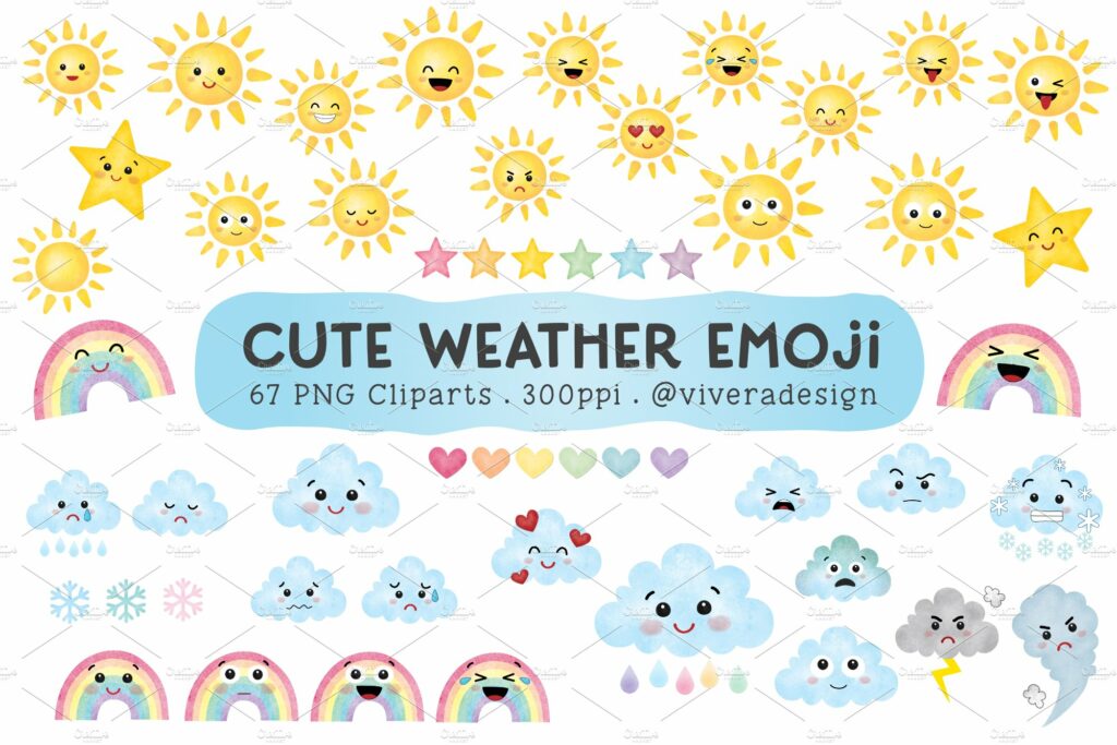 Cute Weather Emoji Cliparts – MasterBundles