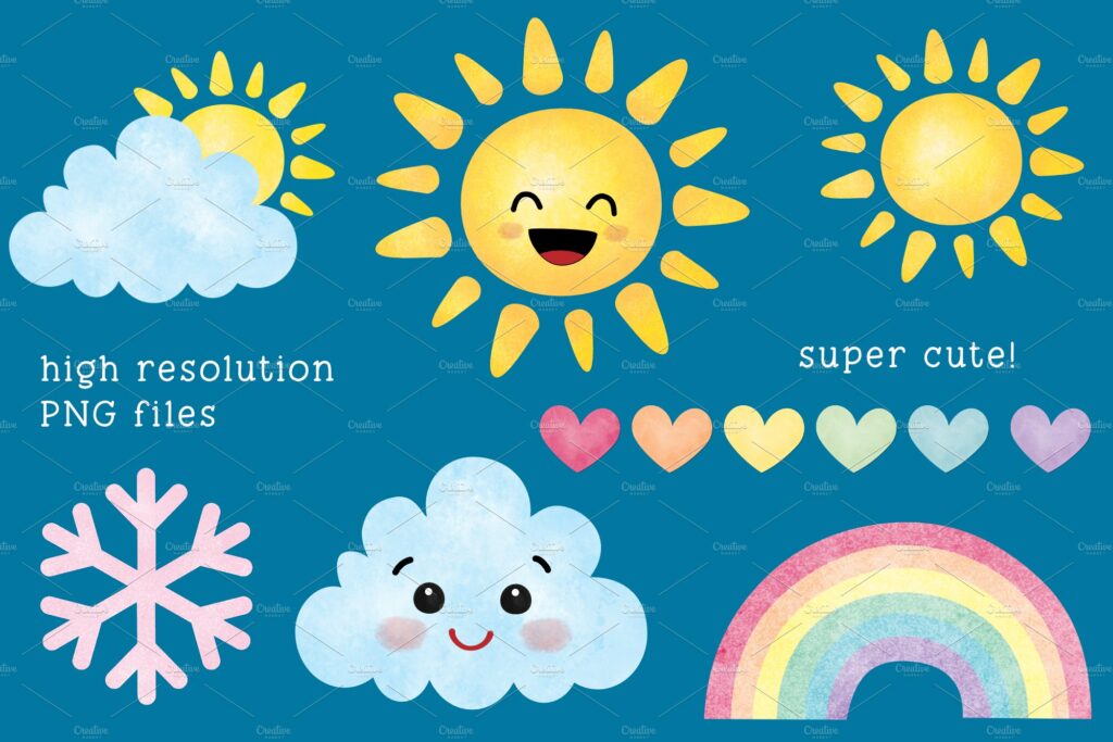 Cute Weather Emoji Cliparts – MasterBundles