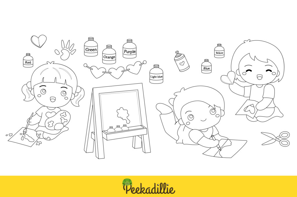 Happy Kids Crafting and Painting School Activity Toodler Digital Stamp ...