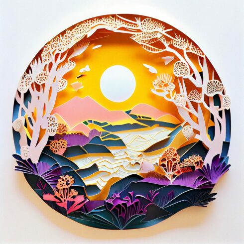 Papercut Nature Landscape Midjourney Prompt - MasterBundles