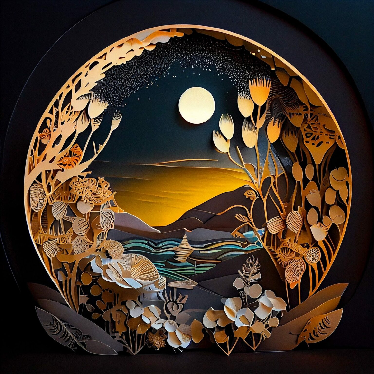 Papercut Nature Landscape Midjourney Prompt - MasterBundles