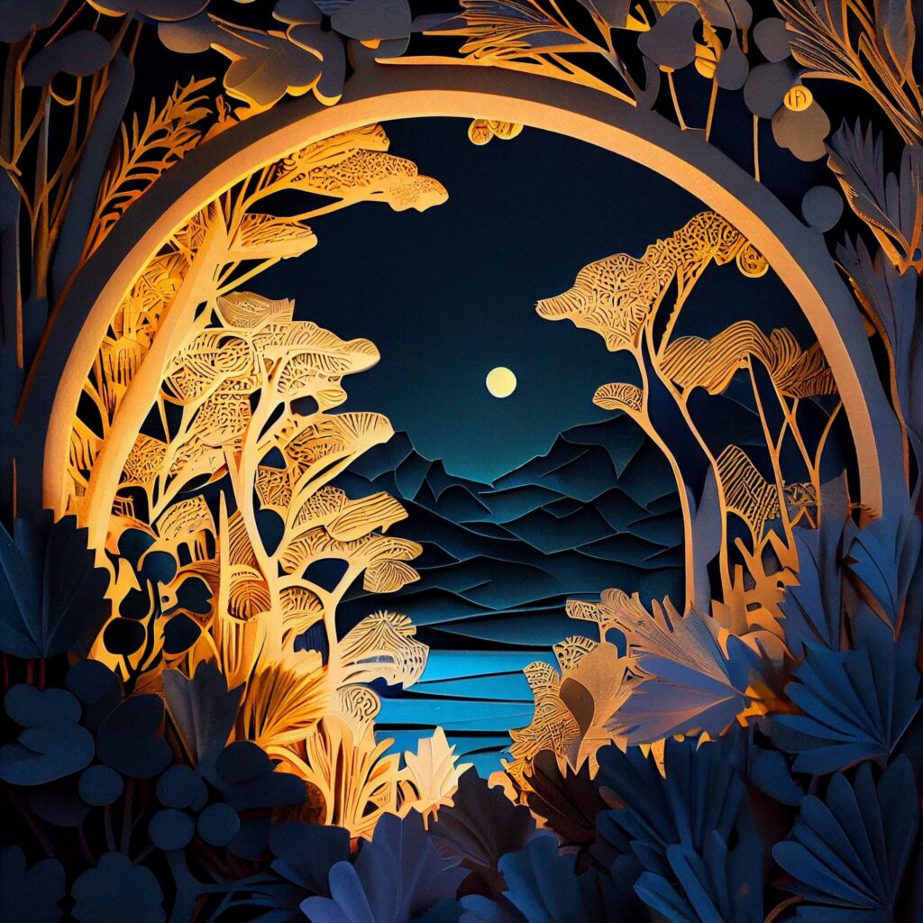 Papercut Nature Landscape Midjourney Prompt - MasterBundles