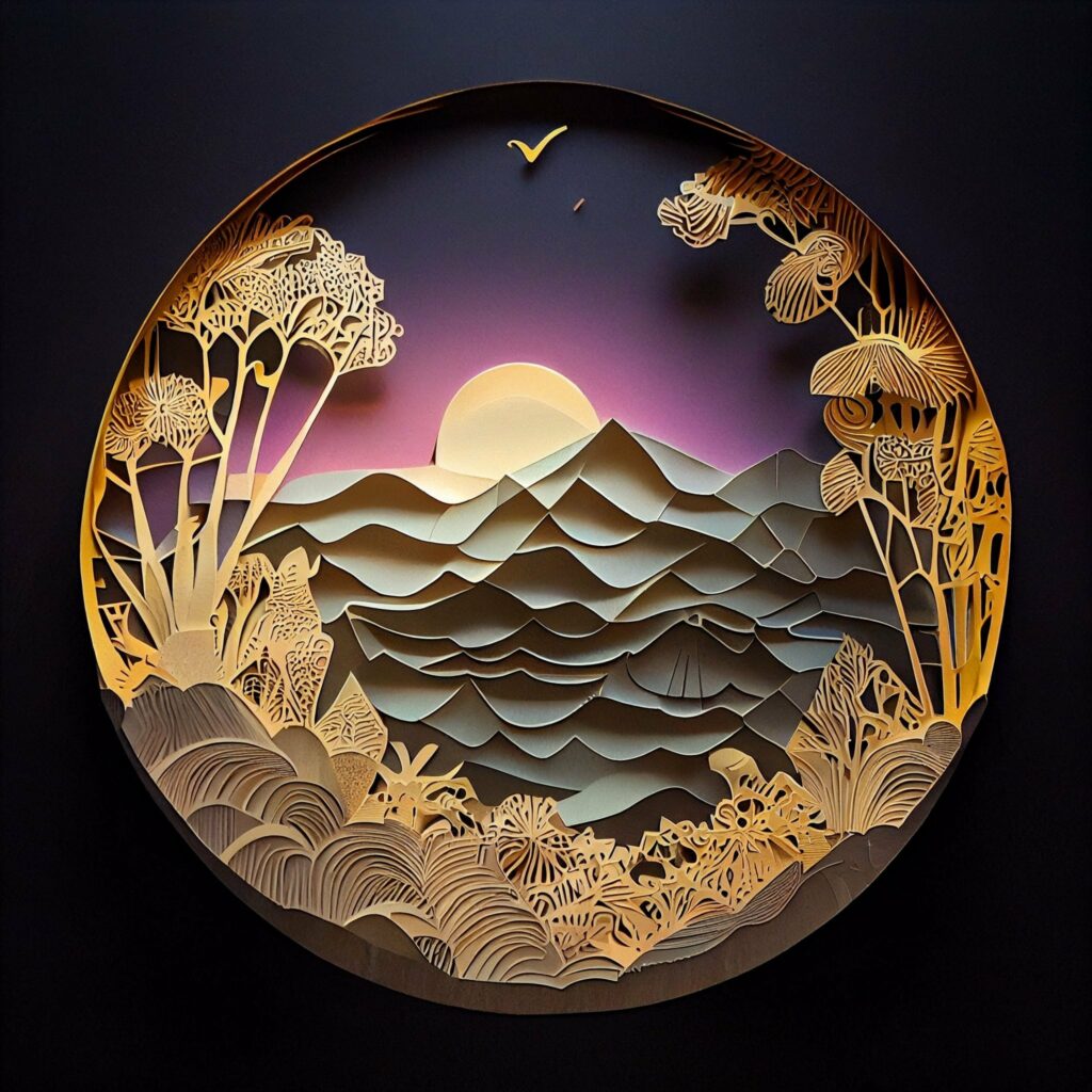 Papercut Nature Landscape Midjourney Prompt - MasterBundles