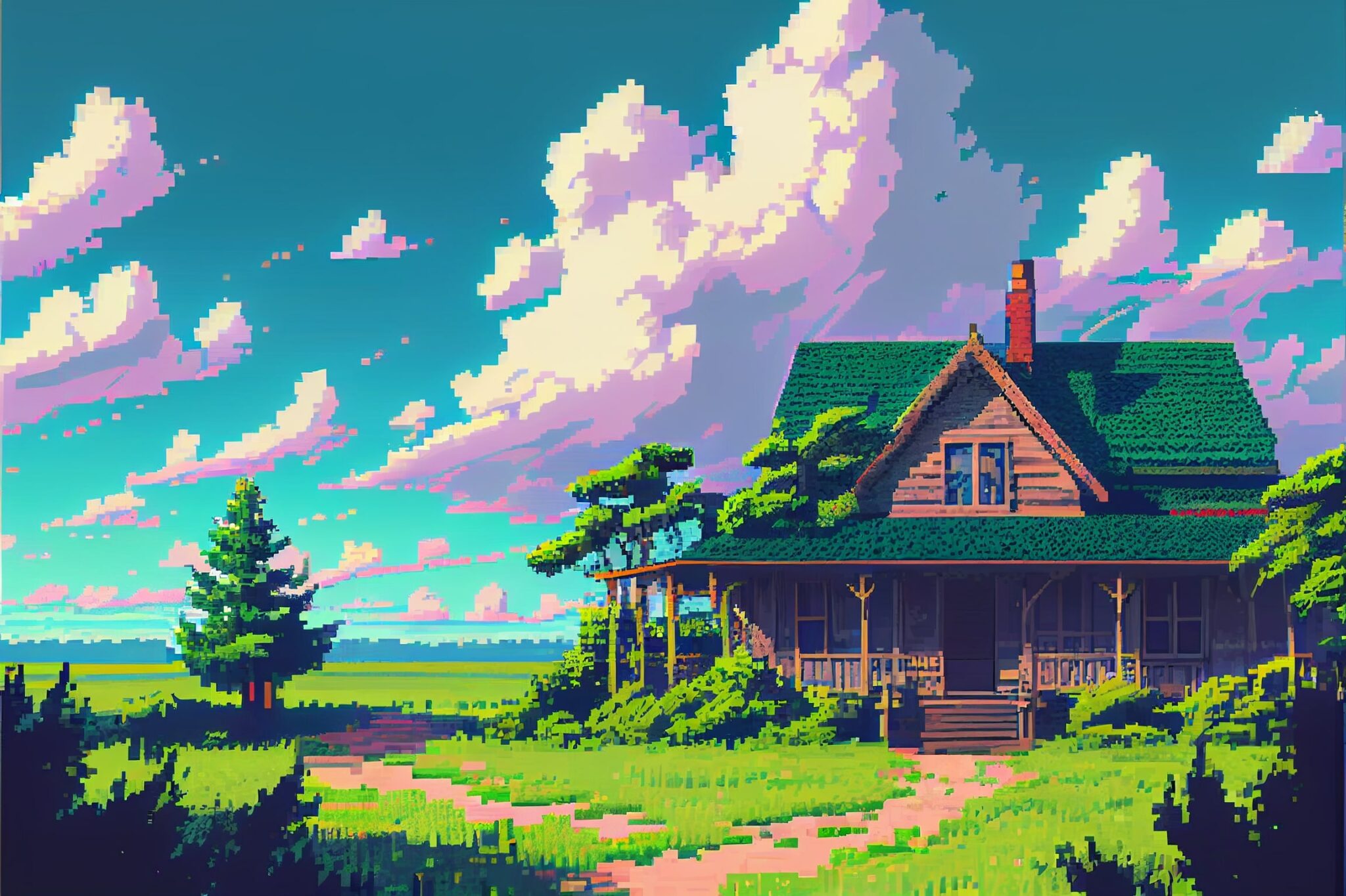 PIxel Cottagecore Landscape Midjourney Prompt - MasterBundles