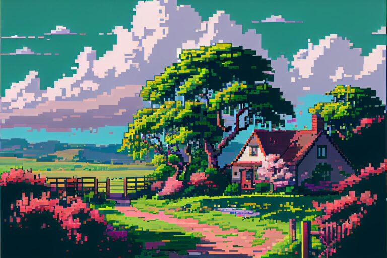 PIxel Cottagecore Landscape Midjourney Prompt - MasterBundles