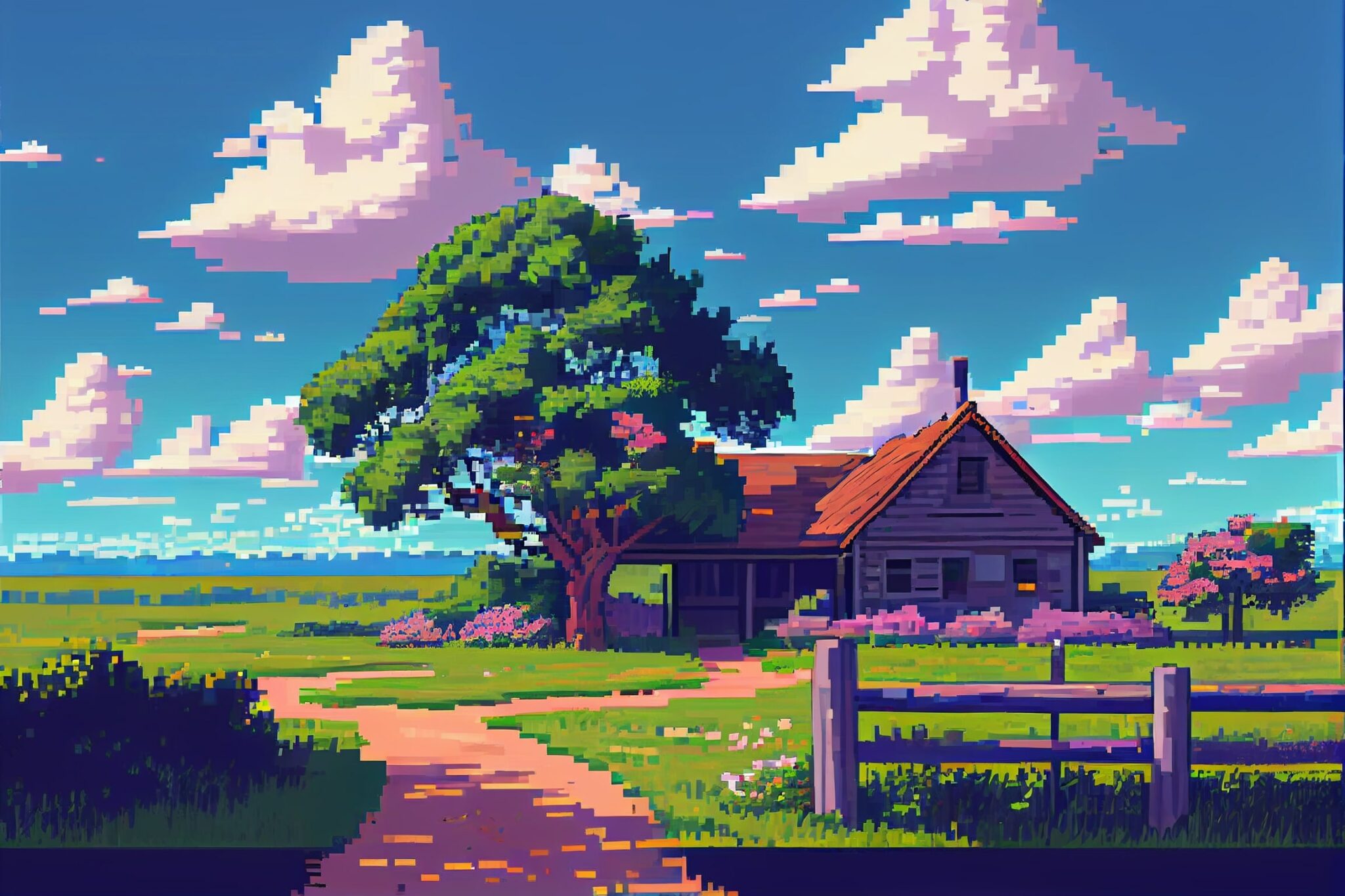 PIxel Cottagecore Landscape Midjourney Prompt - MasterBundles