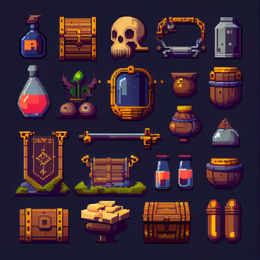 Pixel Game Assets Midjourney Prompt - MasterBundles