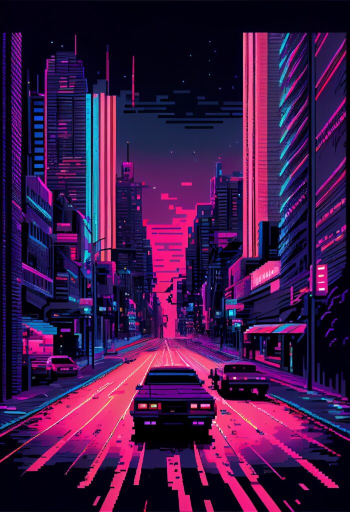 Pixel Road View Landscape Midjourney Prompt - MasterBundles