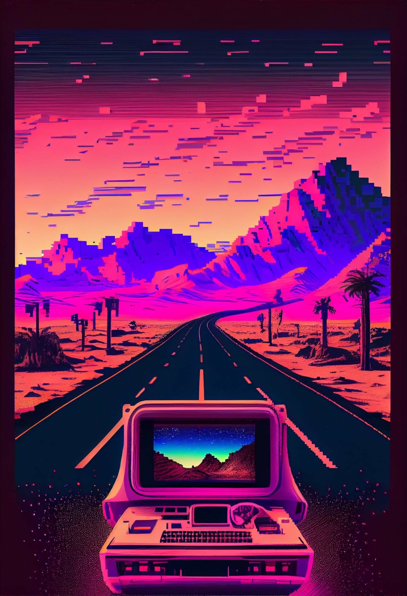 Pixel Road View Landscape Midjourney Prompt - MasterBundles