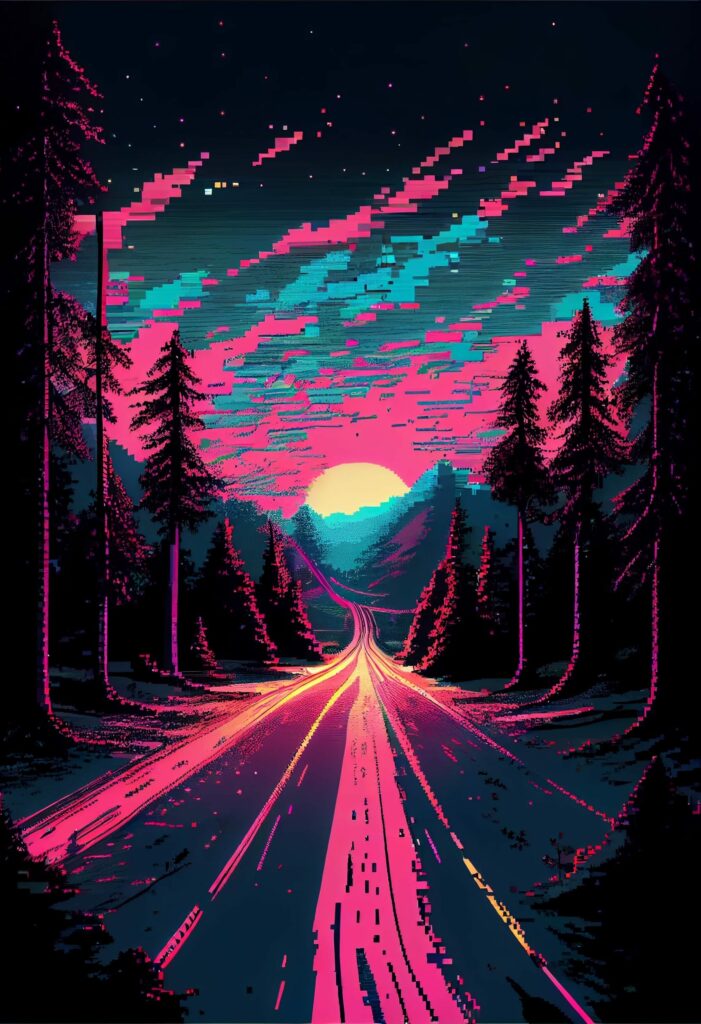 Pixel Road View Landscape Midjourney Prompt - MasterBundles