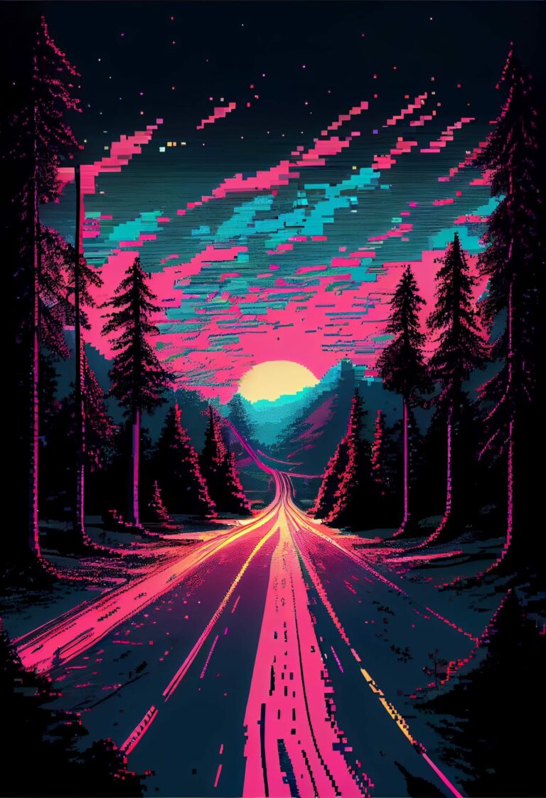 Pixel Road View Landscape Midjourney Prompt - MasterBundles