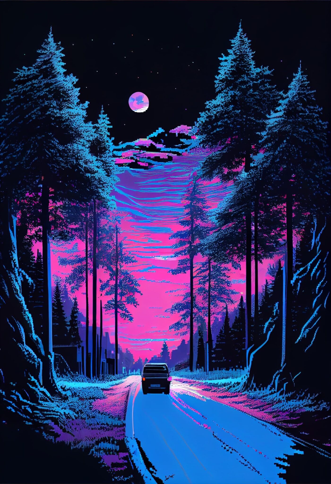 Pixel Road View Landscape Midjourney Prompt - MasterBundles