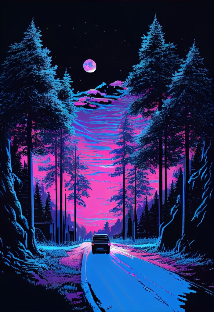 Pixel Road View Landscape Midjourney Prompt - MasterBundles