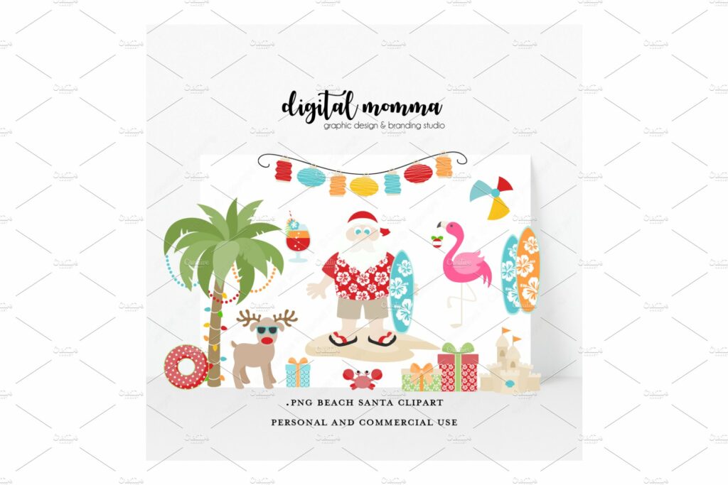Beach Santa Clipart, .PNG Graphics – MasterBundles