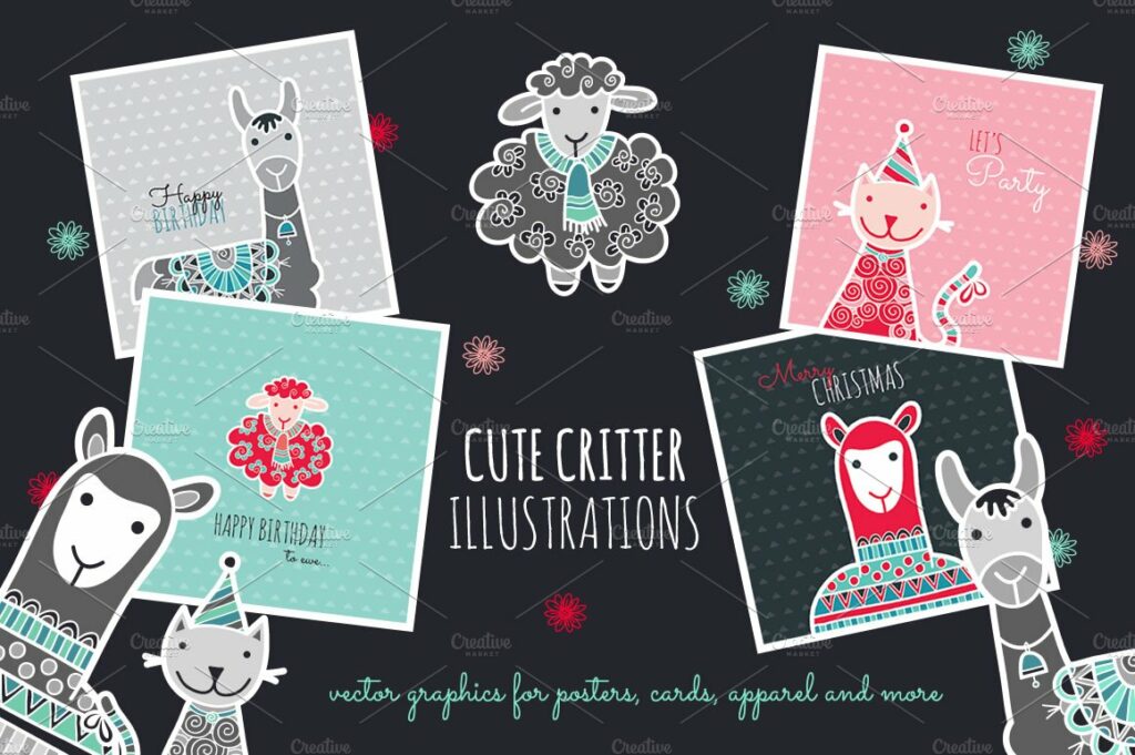 Cute Doodle Critters Vector Graphics – MasterBundles