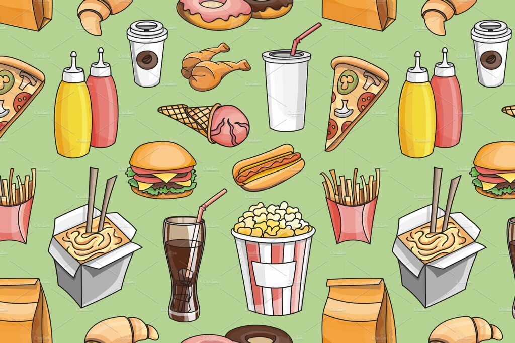 Doodle pattern fast food – MasterBundles