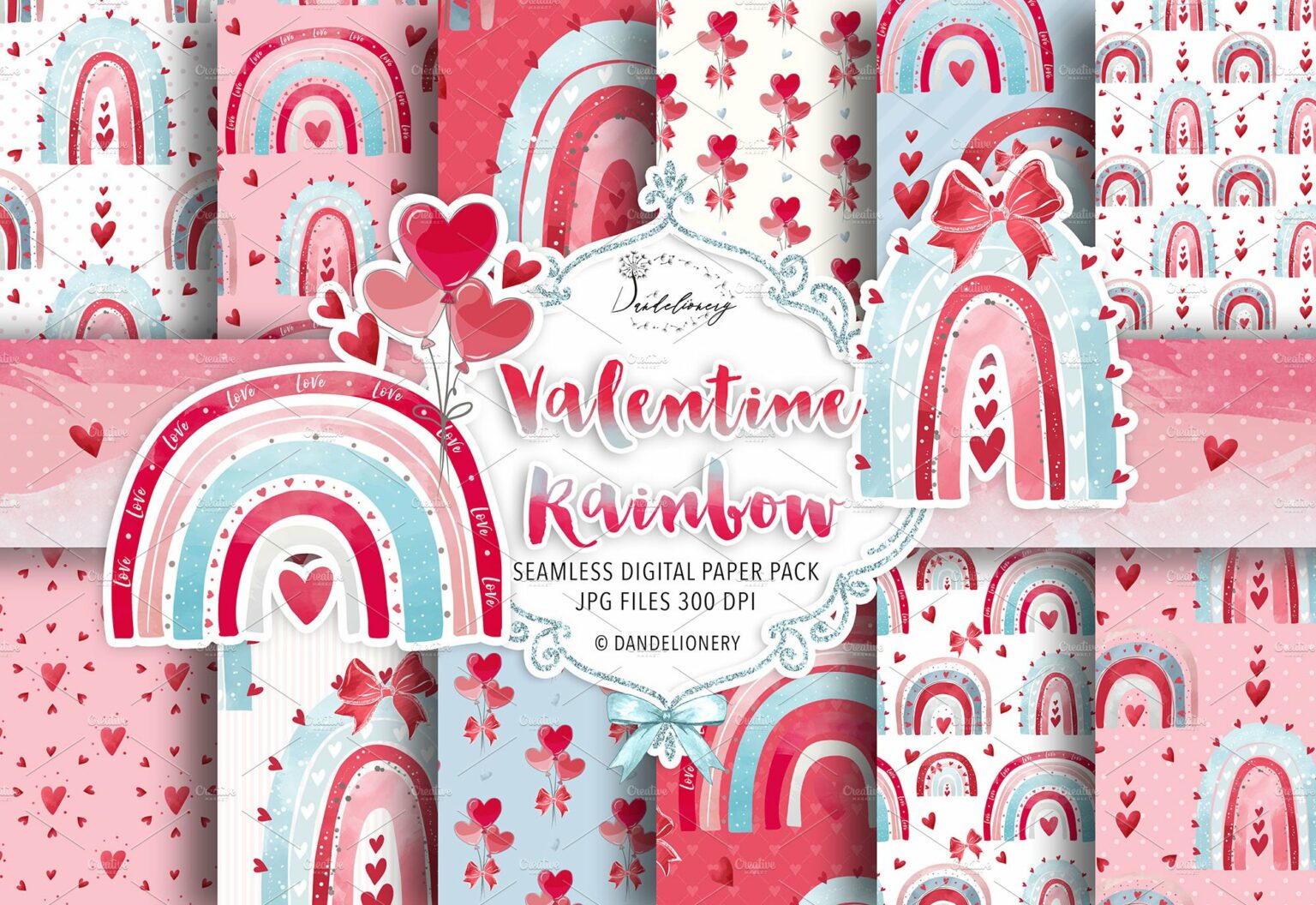 Valentine rainbow digital paper pack – MasterBundles