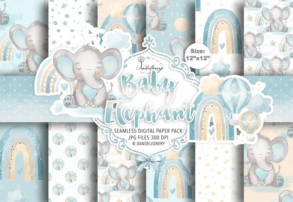 Baby Elephant Boy digital papers – MasterBundles