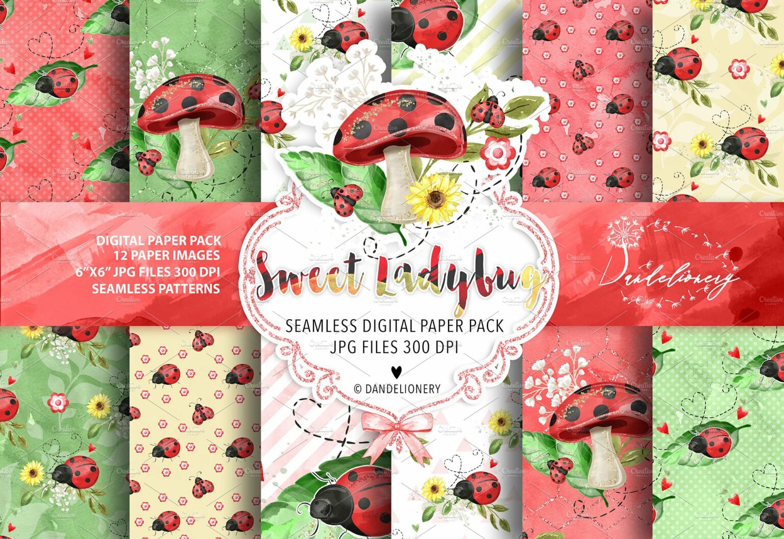 Sweet Ladybug digital paper pack – MasterBundles