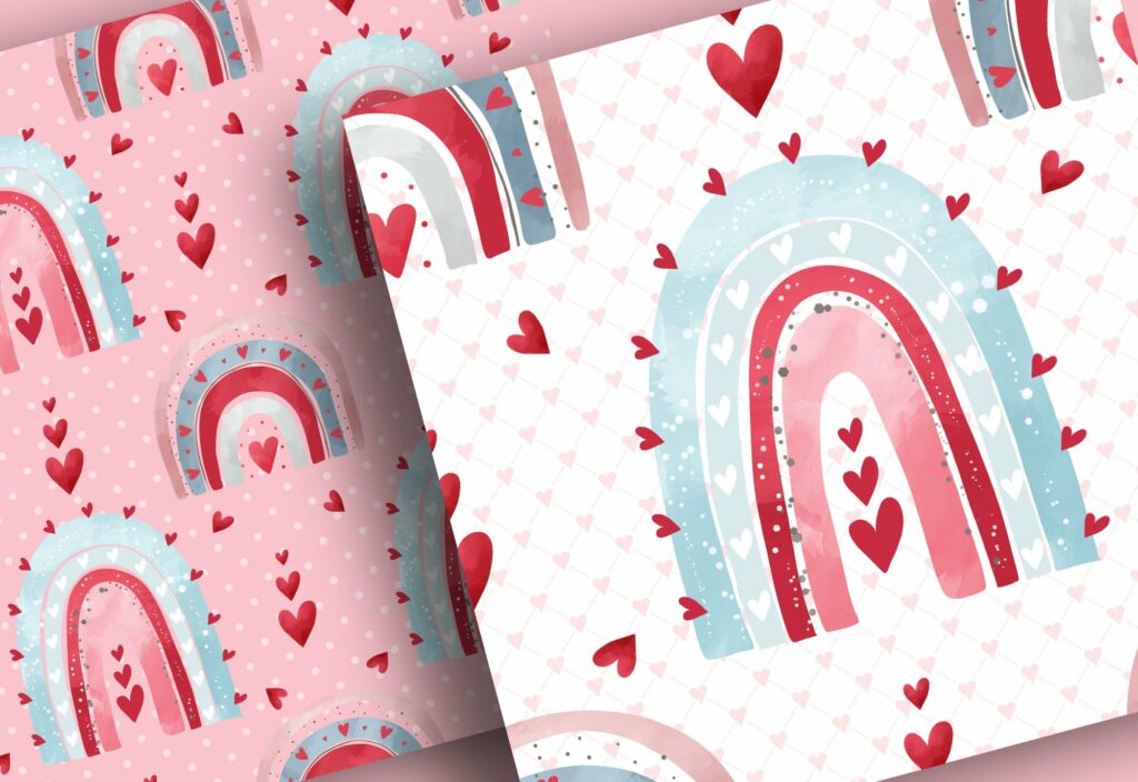 Valentine rainbow digital paper pack – MasterBundles