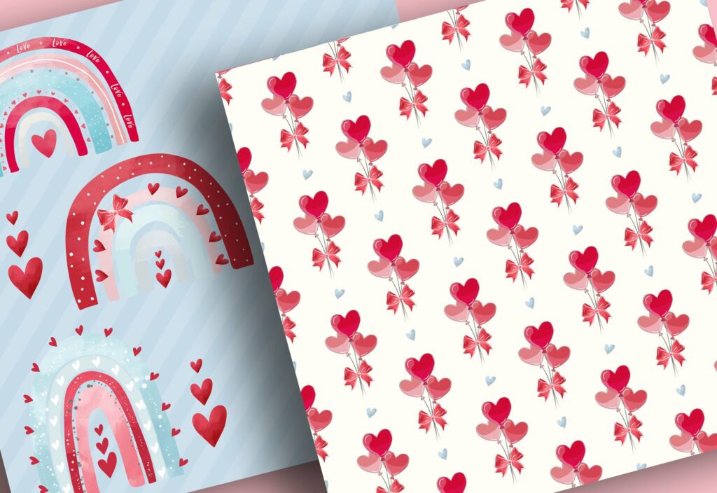 Valentine rainbow digital paper pack – MasterBundles
